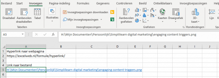 HYPERLINK maken in Excel naar webpagina, document of blad