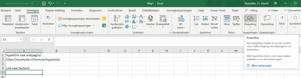 HYPERLINK maken in Excel naar webpagina, document of blad